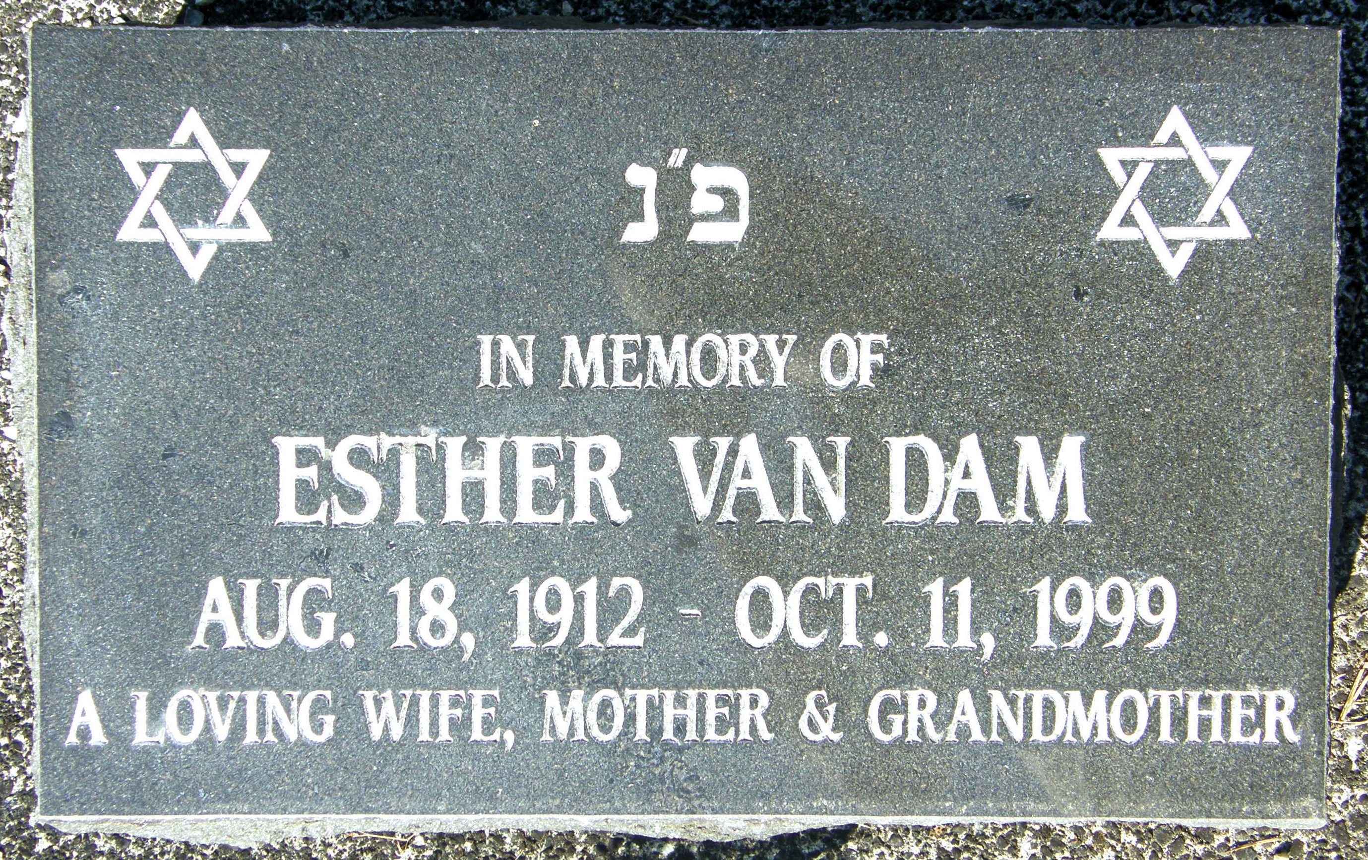 Esther van Dam – The Jewish Cemetery of Victoria, British Columbia